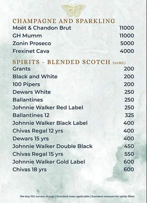 Menu at Vista Mare Beach Resort, Vagator