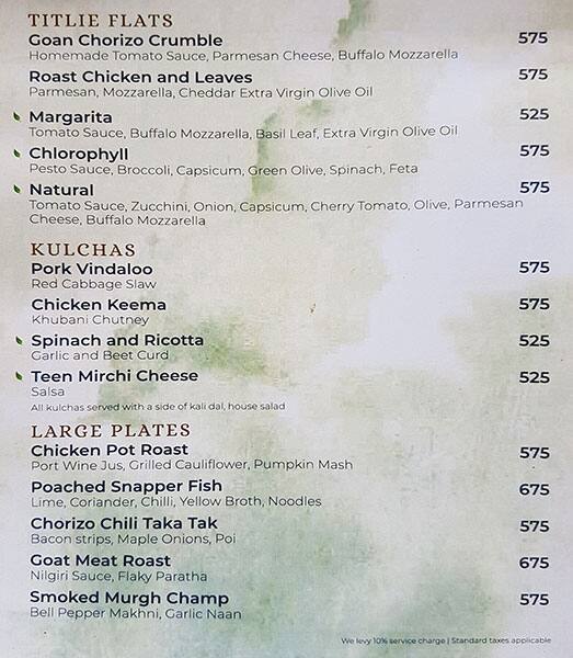 Menu at Vista Mare Beach Resort, Vagator