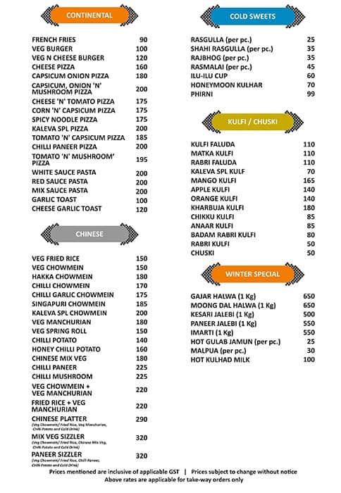 Menu at Kaleva, Noida, Shop no 15