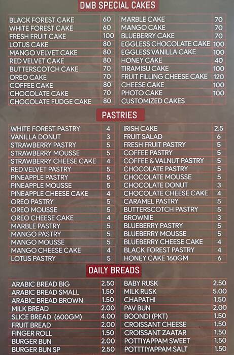 Menu of Dibba Bakes, Al Manakh, Sharjah