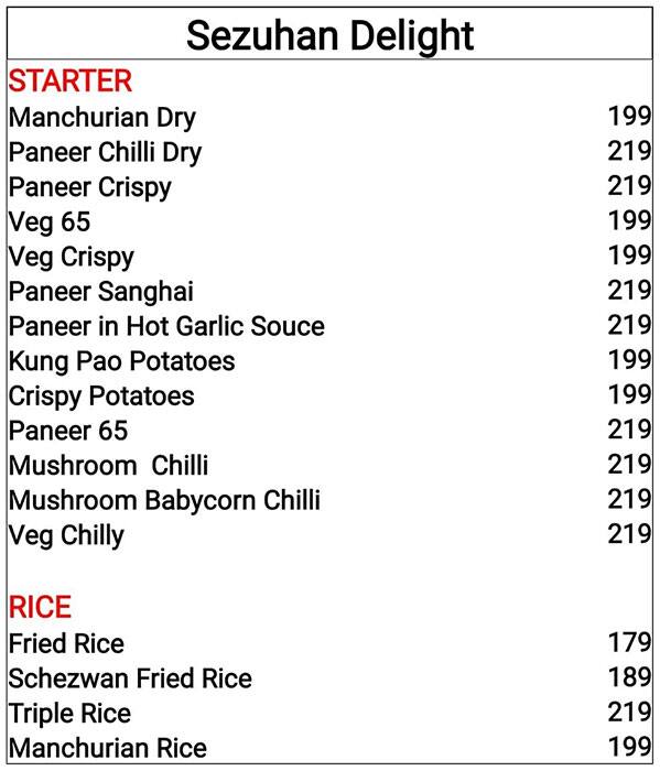 Menu of Schezwan Delight, Borivali West, Mumbai