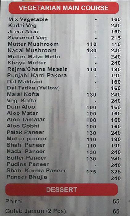 Menu of Welcome Classic, Sector 34, Noida