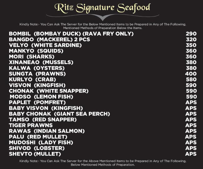 Menu at Ritz Classic Margao, Margao
