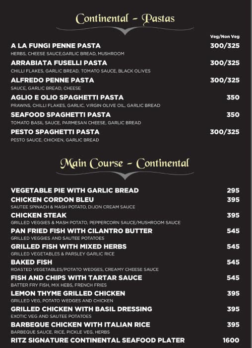 Menu at Ritz Classic Margao, Margao
