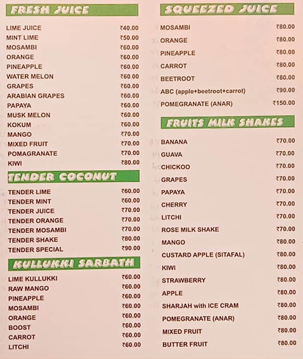 Menu of Juice Day, Nagawara, Bangalore