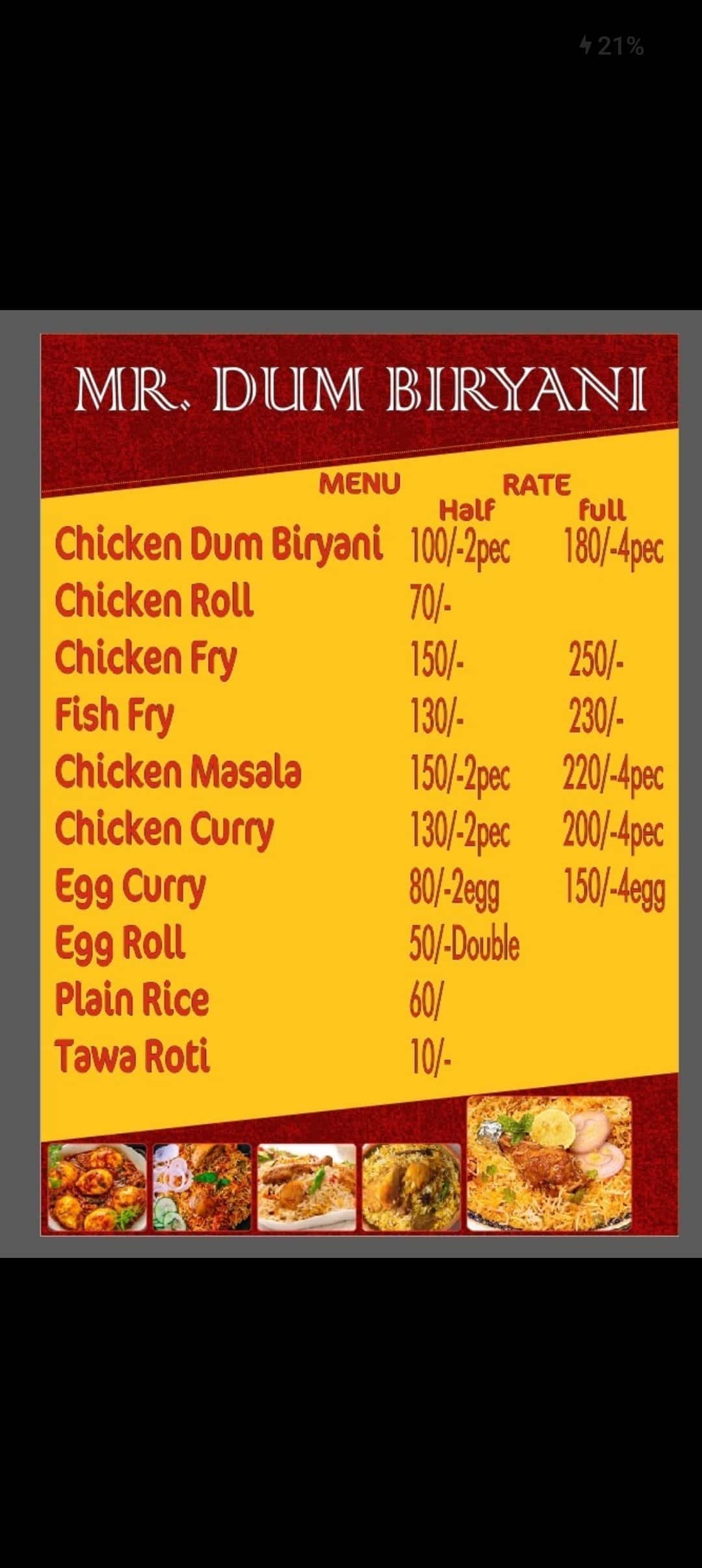 Menu of Mr Dum Biryani, Gomti Nagar, Lucknow