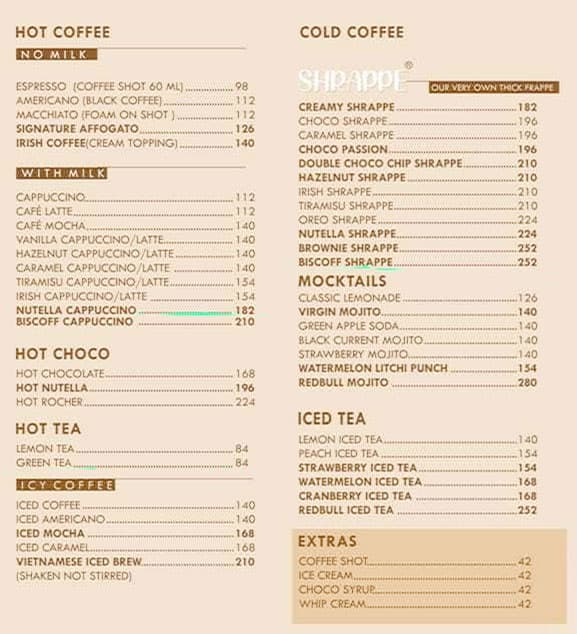 Menu of Nothing Before Coffee, Krishna Nagar, Dehradun