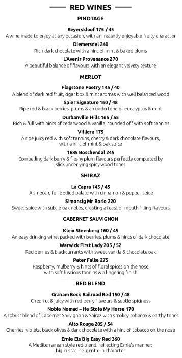 Menu at Madame Zingara restaurant, Sandton