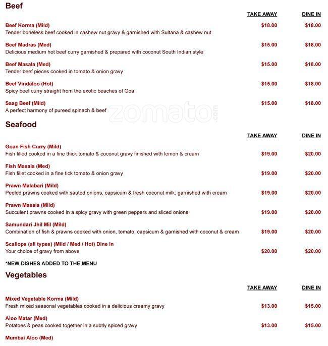 Menu at Curry Leaf Restaurant, Auckland, Shop 7