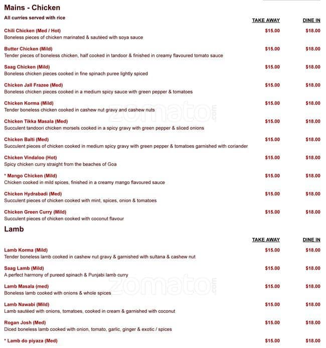 Menu at Curry Leaf Restaurant, Auckland, Shop 7