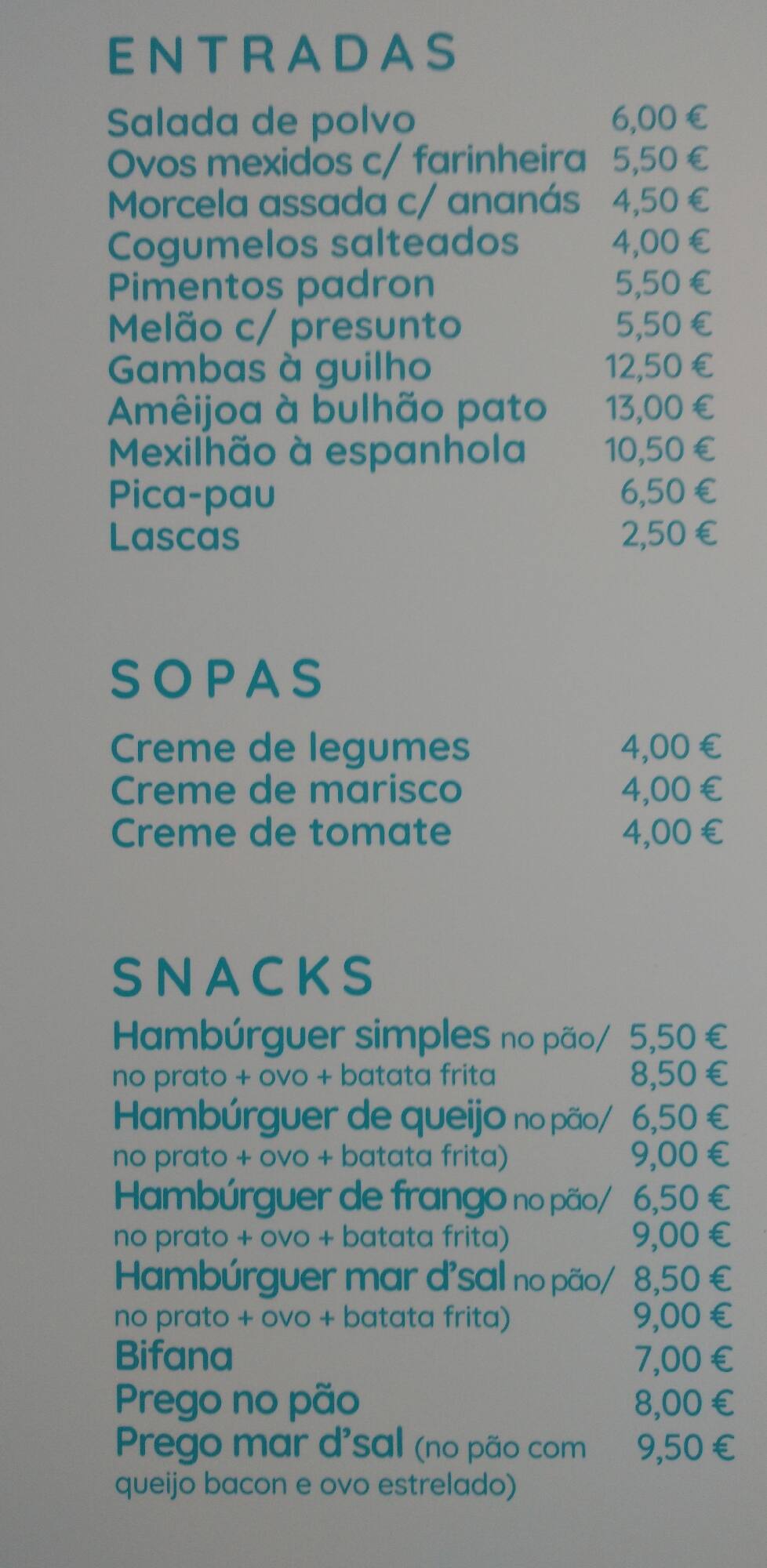 Menu at Mar d'Sal pub & bar, Estoril
