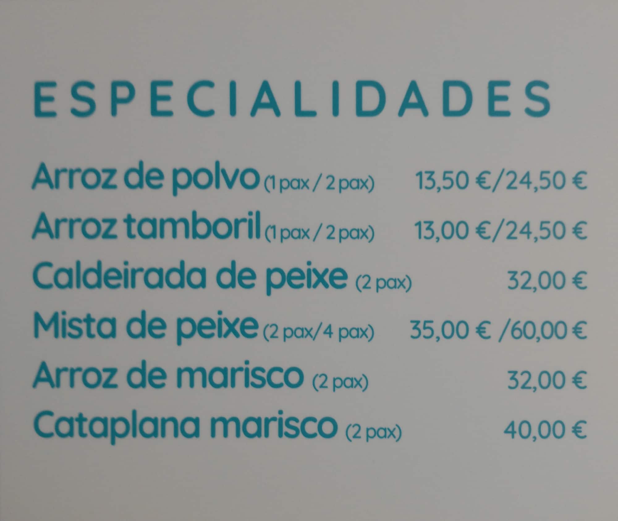 Menu at Mar d'Sal pub & bar, Estoril