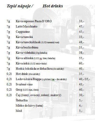 Menu at Mikulovská restaurace a vinárna restaurant, Olomouc