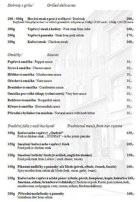Menu at Mikulovská restaurace a vinárna restaurant, Olomouc