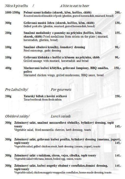 Menu at Mikulovská restaurace a vinárna restaurant, Olomouc