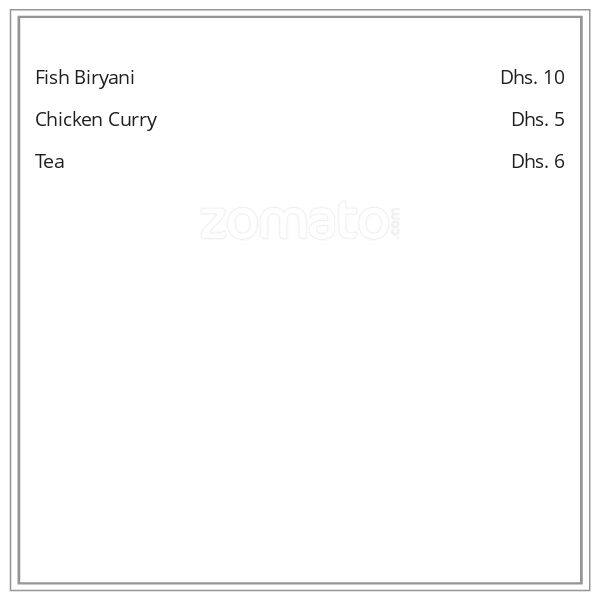 Menu at Golden Hut cafeteria, Umm Al Quwain