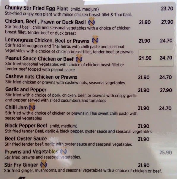Menu at Tanapa Thai restaurant, Glenelg