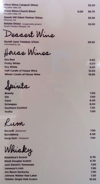 Menu at Tanapa Thai restaurant, Glenelg