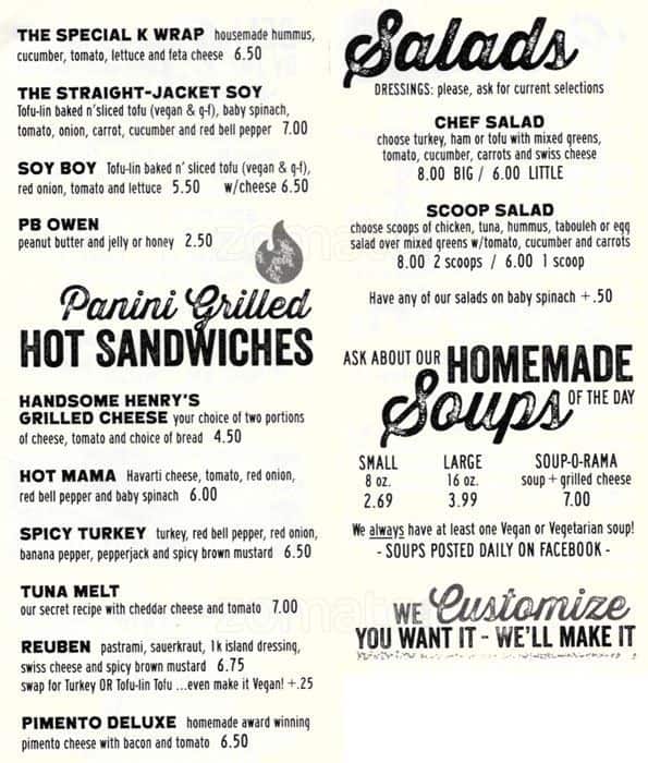 Menu at Common Market restaurant, Charlotte, 2007 Commonwealth Ave