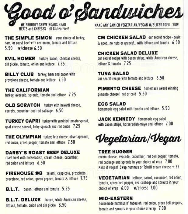 Menu at Common Market restaurant, Charlotte, 2007 Commonwealth Ave