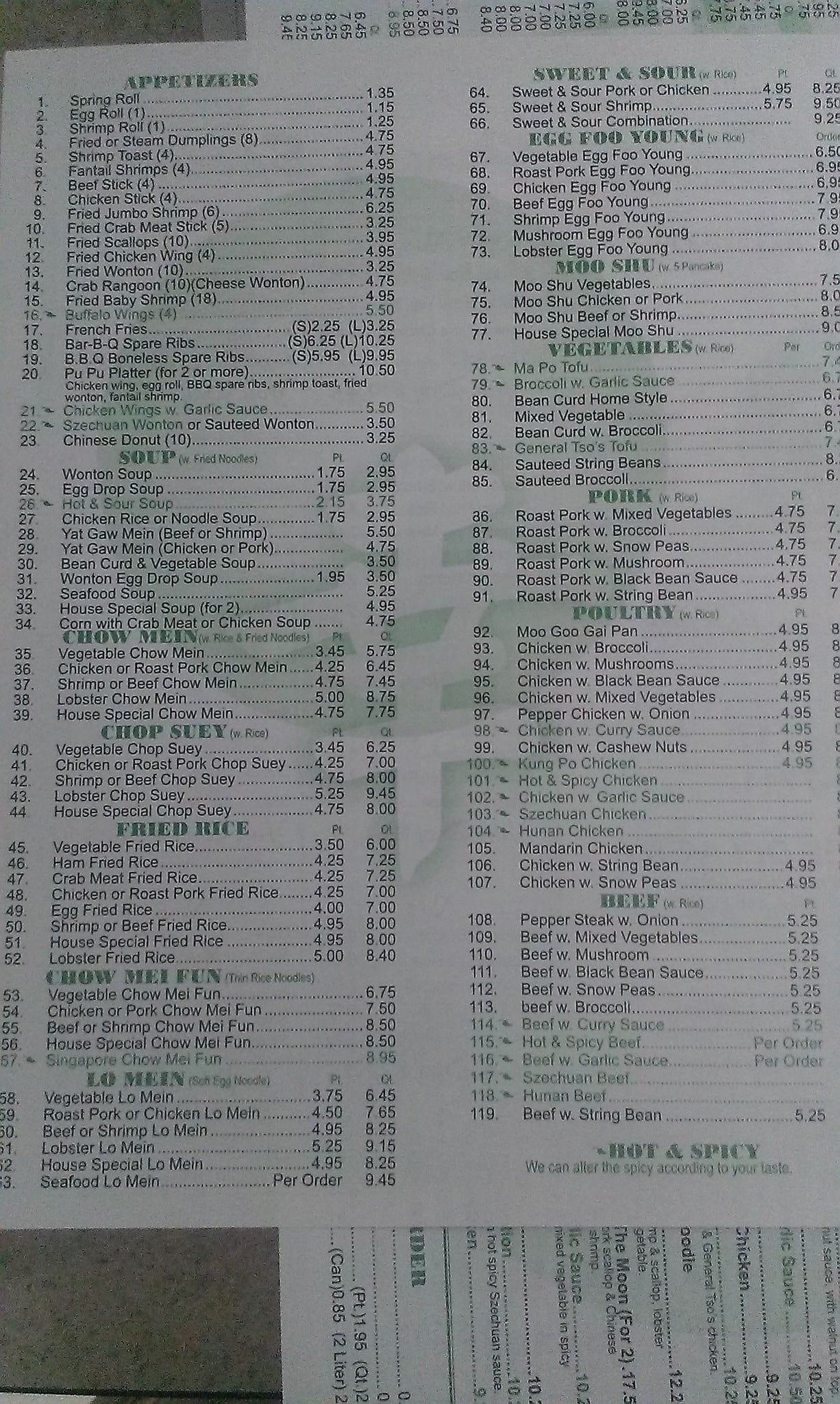 Menu at Lucky Seven restaurant, Red Lion