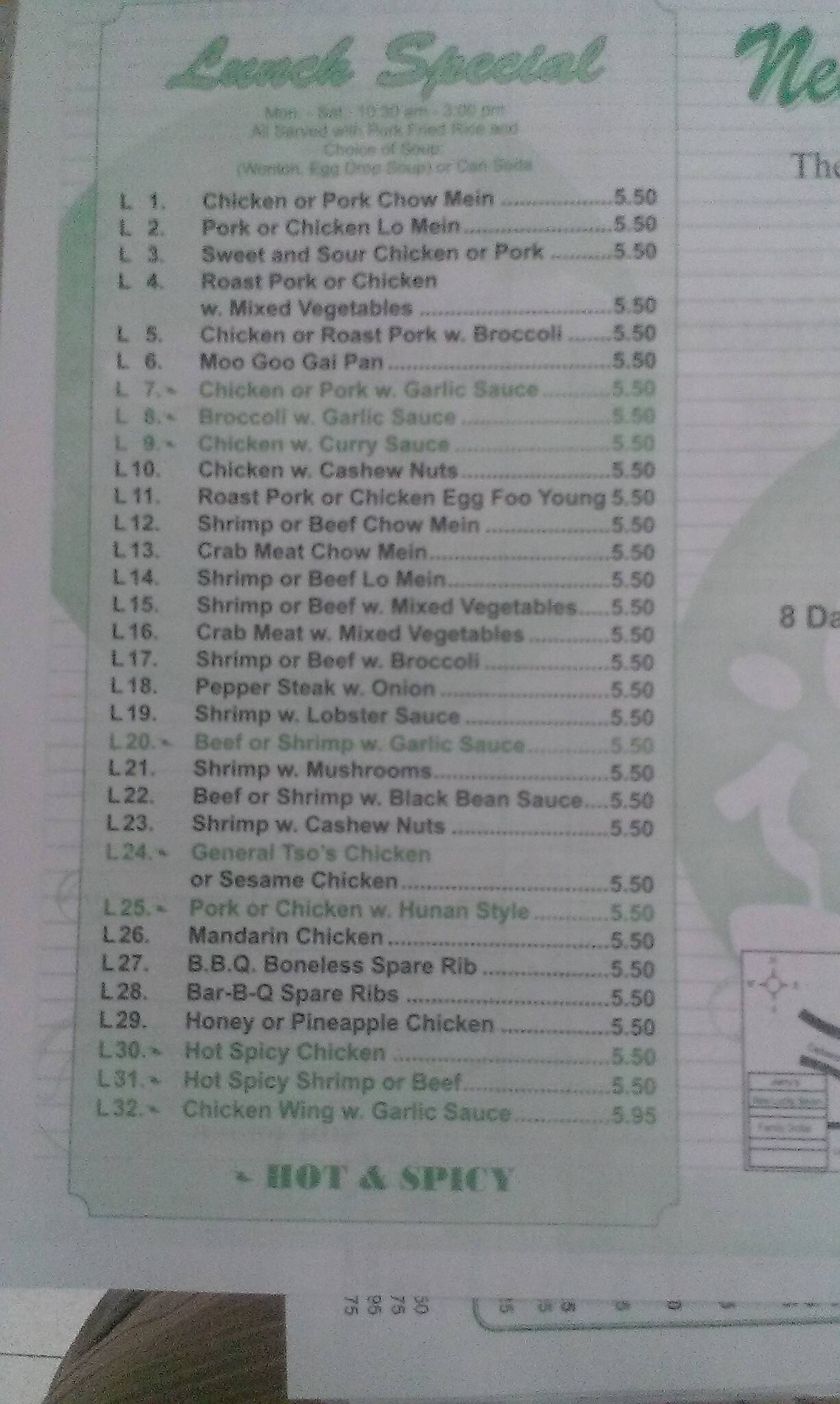 Menu at Lucky Seven restaurant, Red Lion