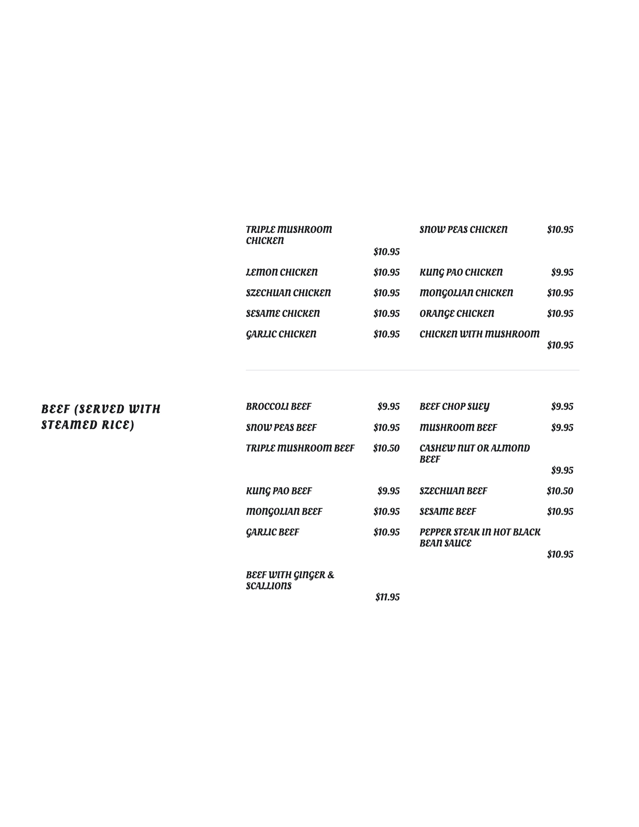 Menu at New Hunan Restaurant, Miles City