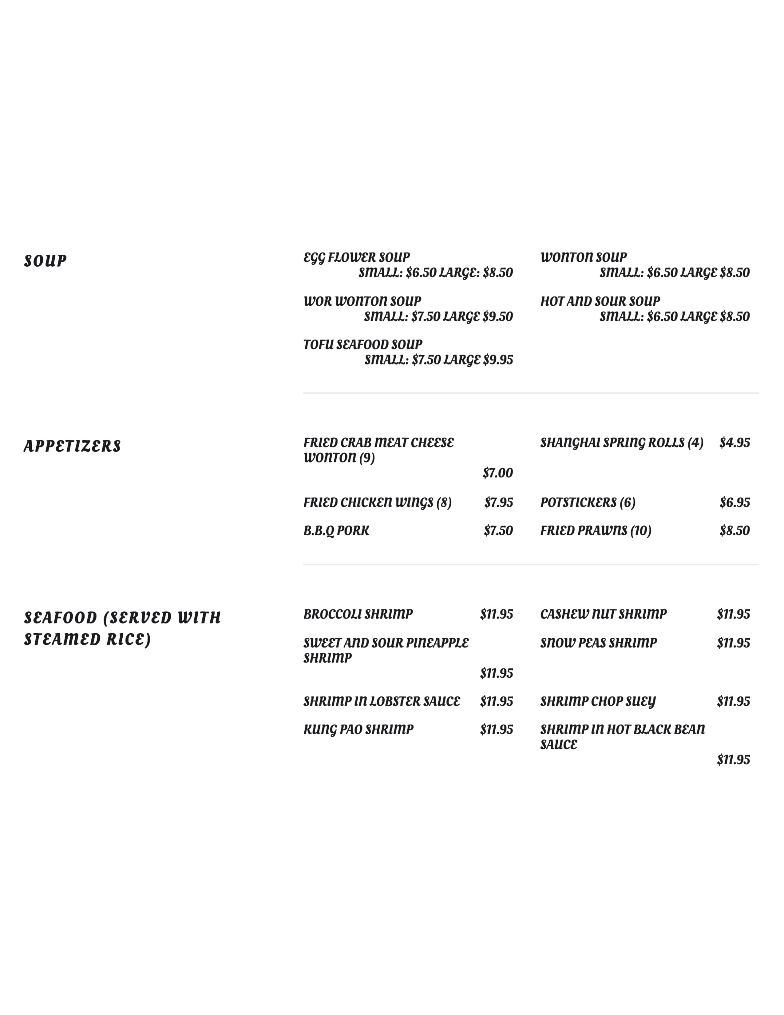 Menu at New Hunan Restaurant, Miles City