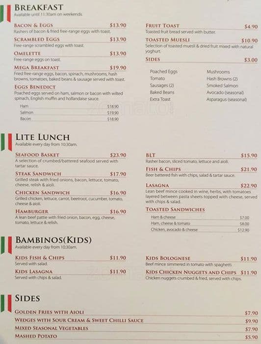 Menu at Lavoro Italiano Restaurant, Rockingham