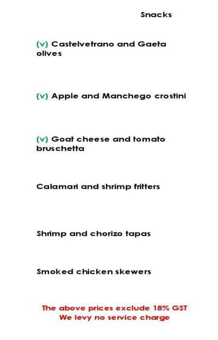 Menu of The Bar - The Oberoi Grand, New Market Area, Kolkata