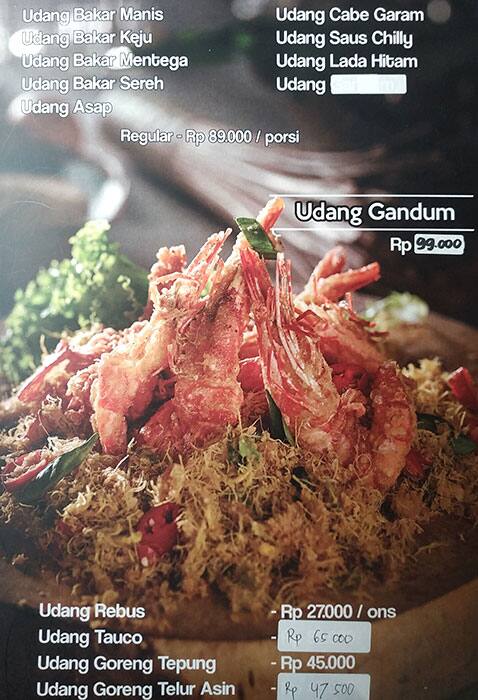 Menu at Cabe Ijo Mahakam restaurant, South Jakarta