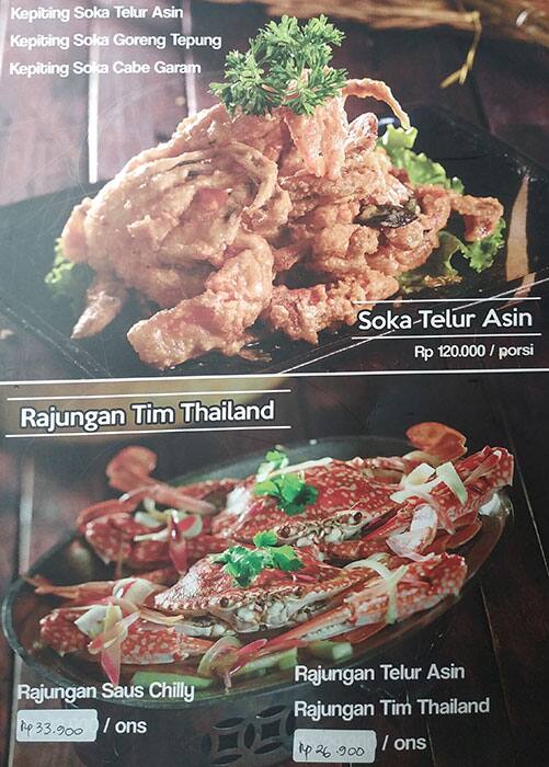 Menu at Cabe Ijo Mahakam restaurant, South Jakarta