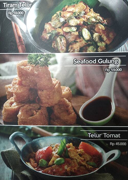 Menu at Cabe Ijo Mahakam restaurant, South Jakarta