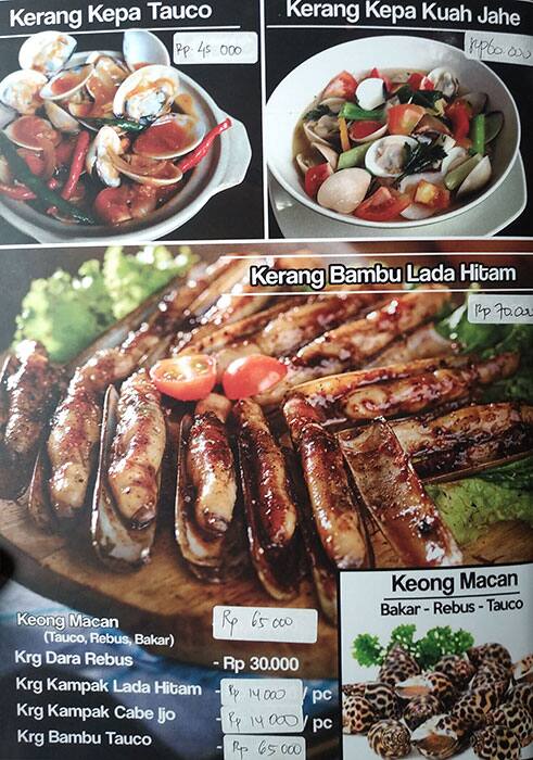 Menu at Cabe Ijo Mahakam restaurant, South Jakarta
