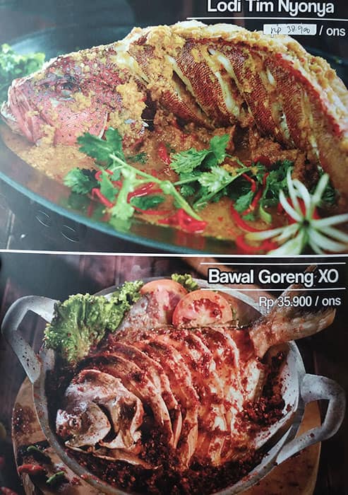 Menu at Cabe Ijo Mahakam restaurant, South Jakarta