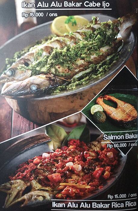 Menu at Cabe Ijo Mahakam restaurant, South Jakarta