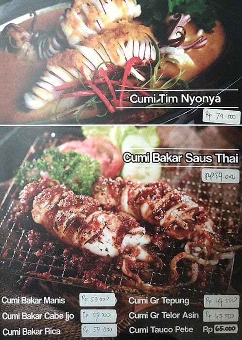 Menu at Cabe Ijo Mahakam restaurant, South Jakarta