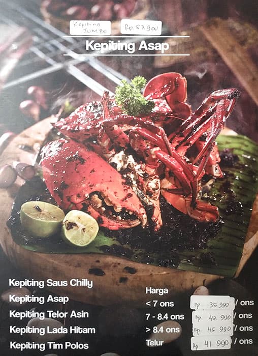 Menu at Cabe Ijo Mahakam restaurant, South Jakarta