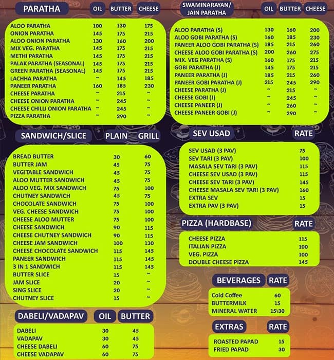 Menu of Chatore, Thaltej, Ahmedabad