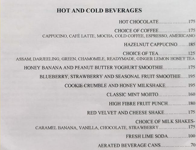 Menu at The Criterion Cafe, Mussoorie