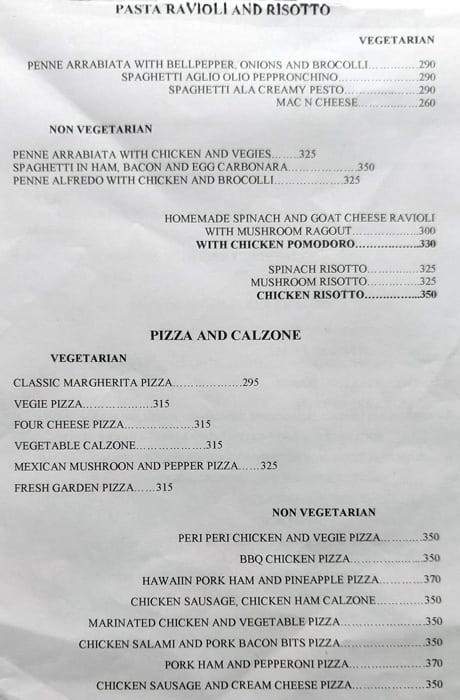 Menu at The Criterion Cafe, Mussoorie