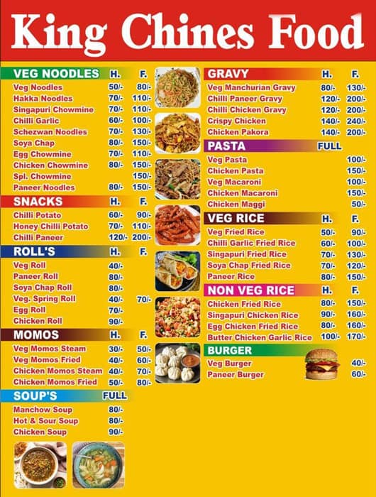 Menu of King Chinese Food, Gaur City 1, Greater Noida