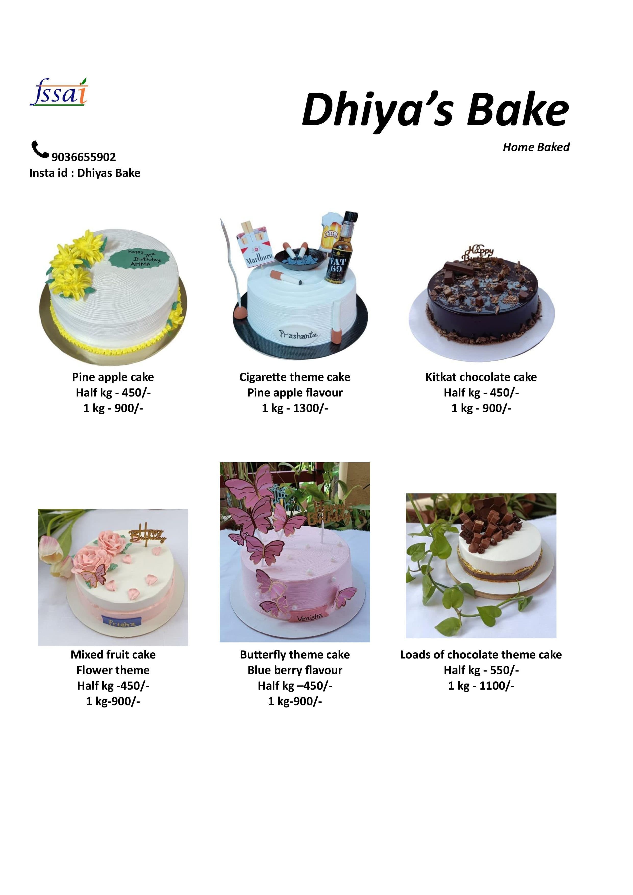 Menu of Dhiya's Bake, BTM, Bangalore