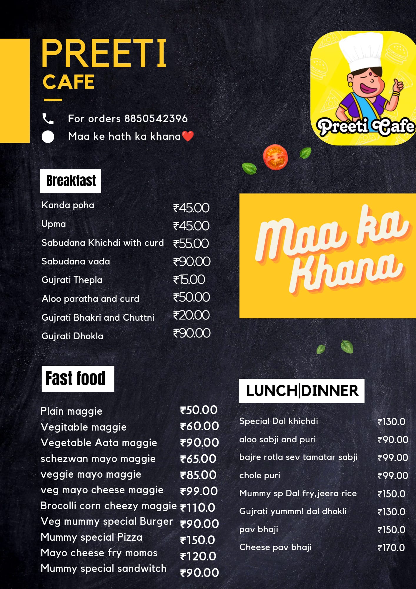 Menu of Mummy's Cafe, Dahisar East, Mumbai