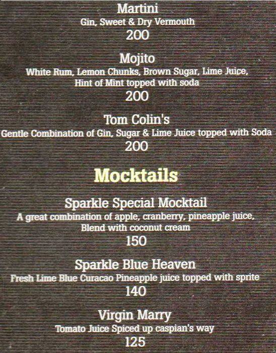 Menu at Sparkles, Greater Noida