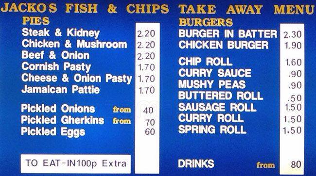Menu at River fish bar, London
