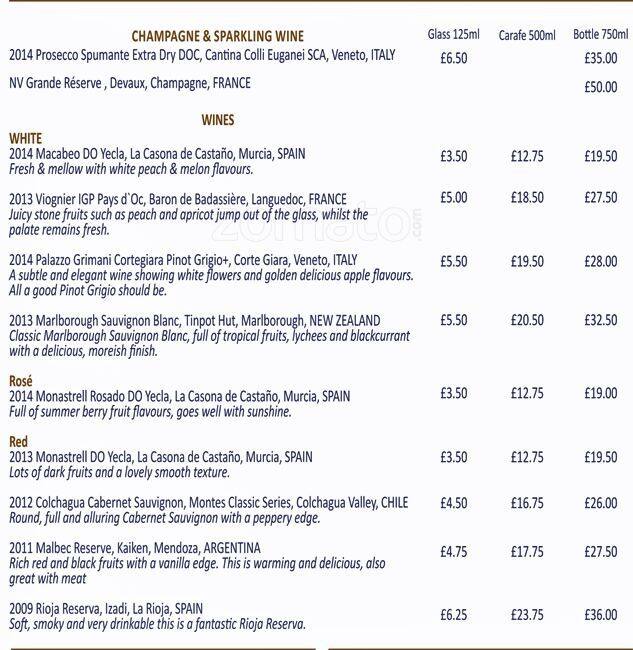 Menu at Cellarium Cafe & Terrace, London