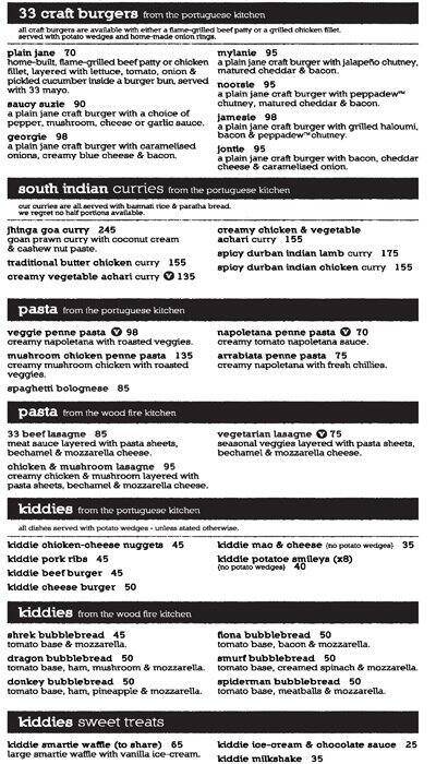 Menu at 33 High Street Food restaurant, Johannesburg, 33 High Street