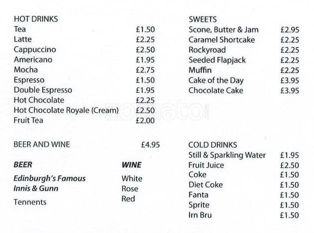 Menu at Castle Cafe, Edinburgh