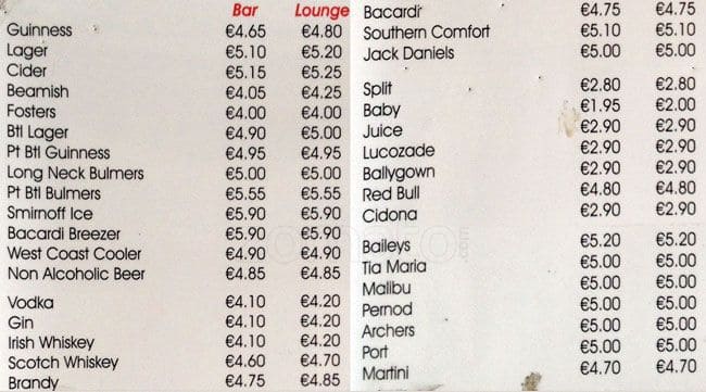Menu at The Coach House Pub, Dublin, 16 Ballinteer Ave